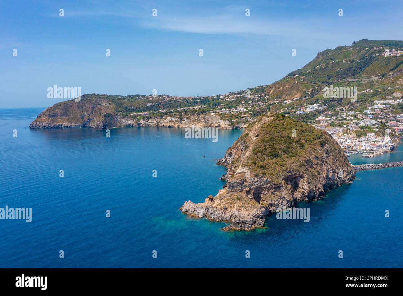 Aerial view of Sant'Angelo town at the southern coast of Ischia island ...