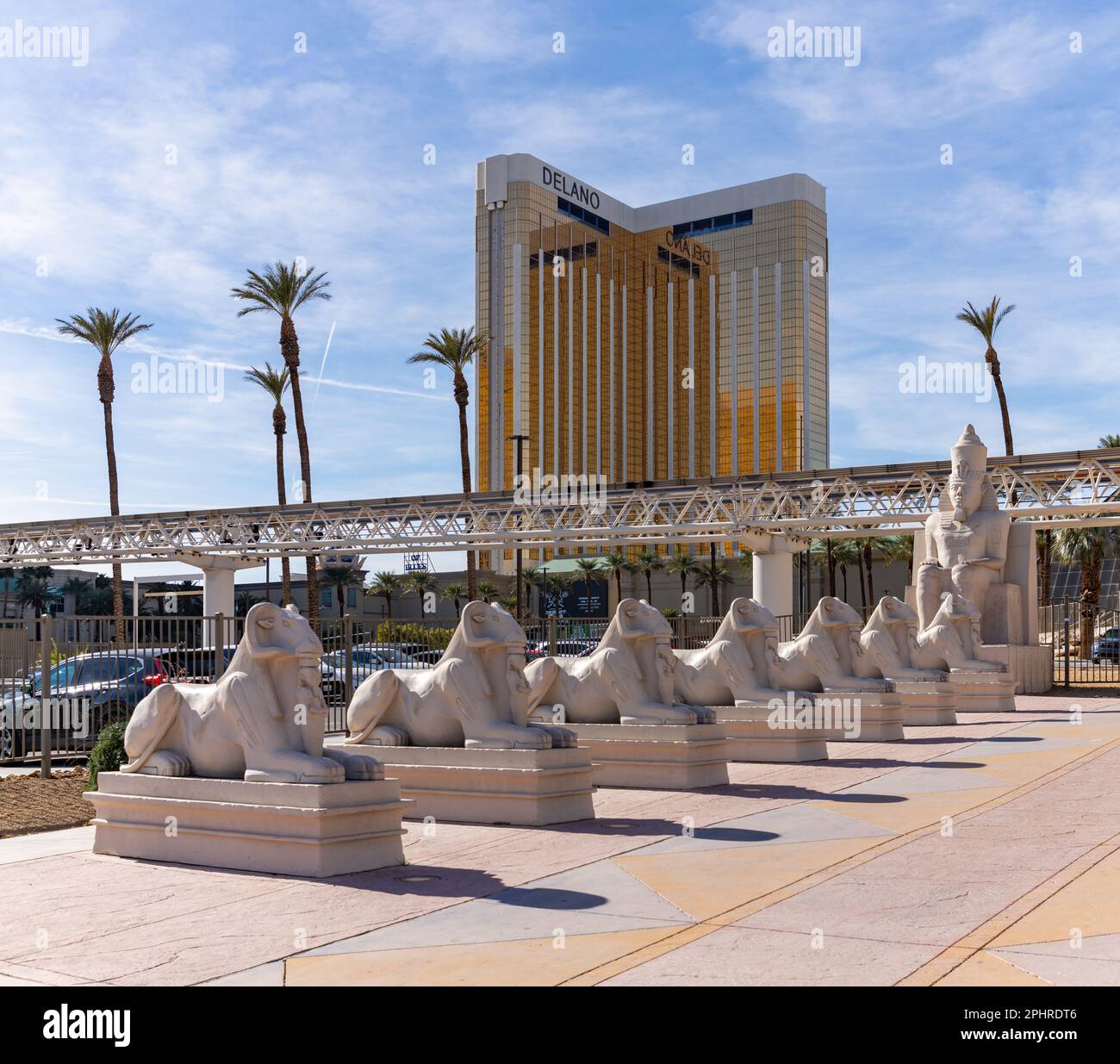 A picture of the statues in front of the Luxor Hotel and Casino, with ...