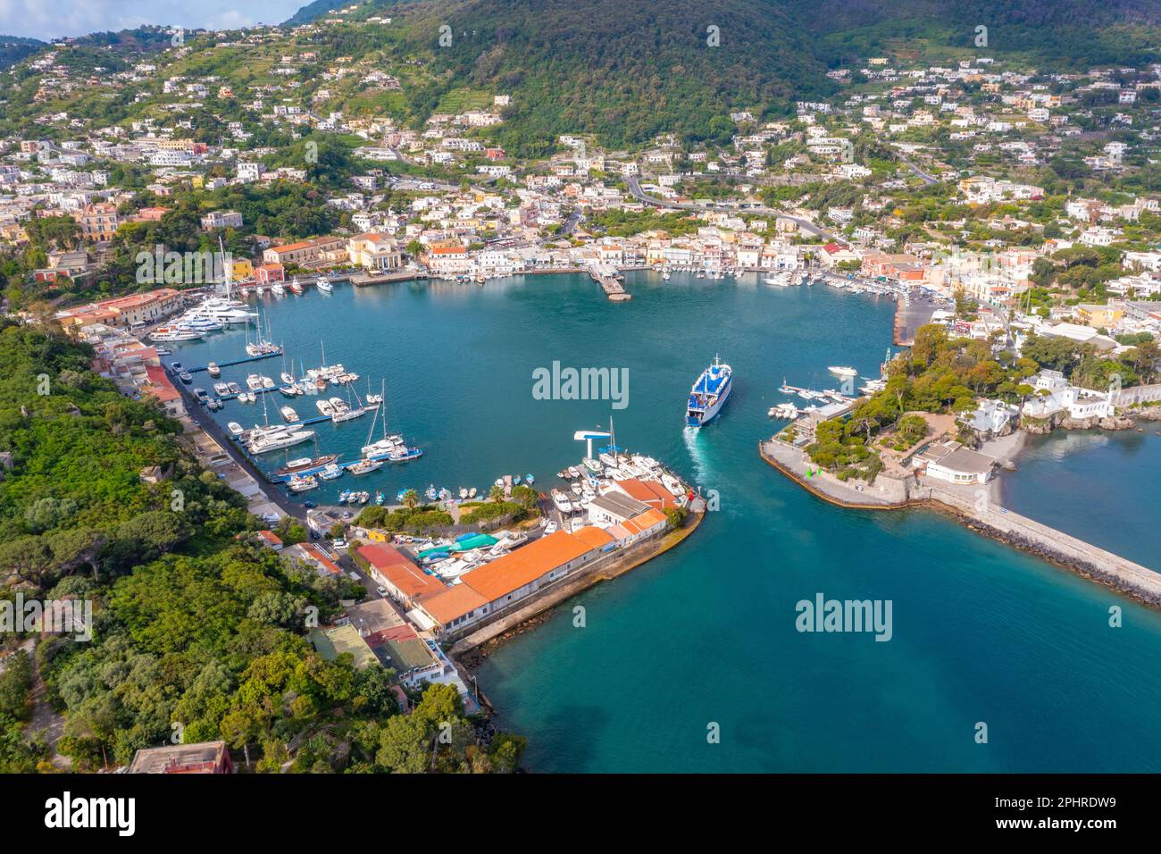 Aerial view of Porto d'Ischia town at Ischia island, Italy Stock Photo ...