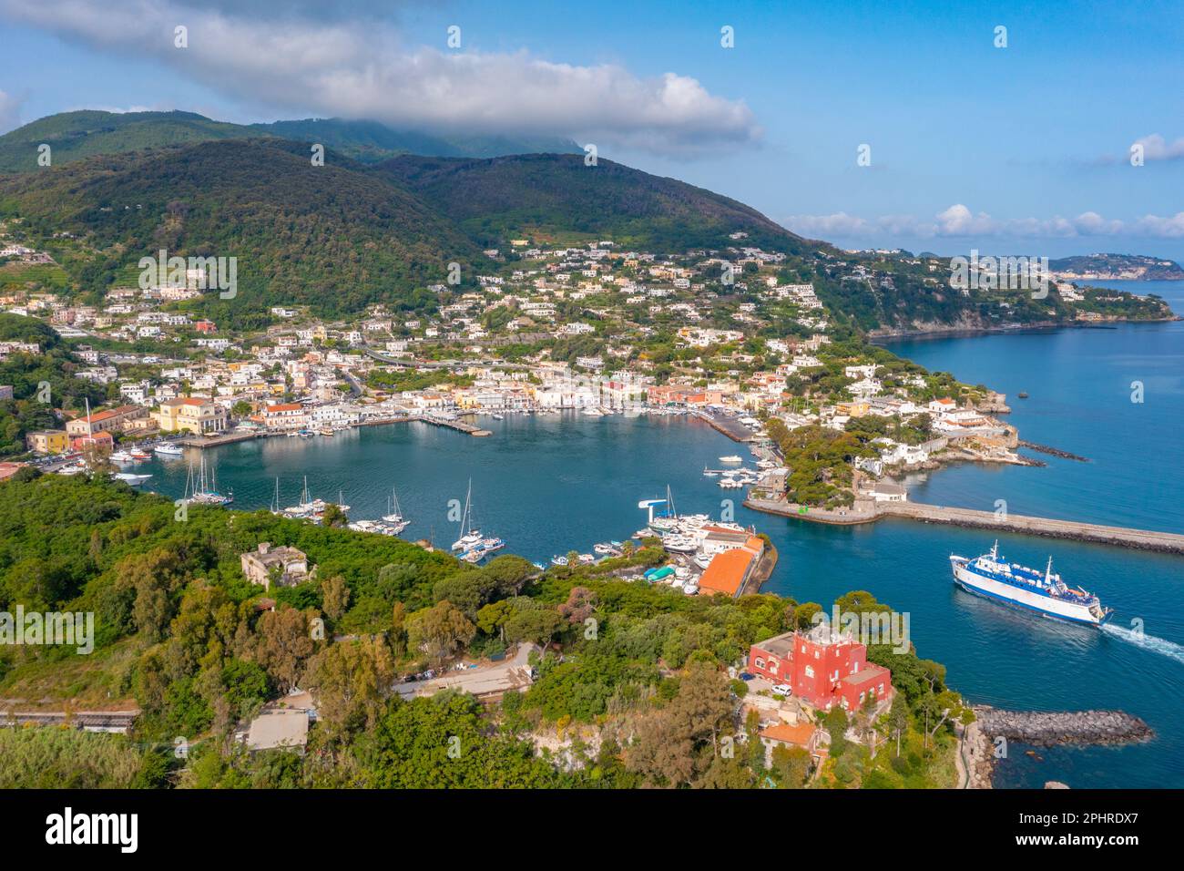 Aerial view of Porto d'Ischia town at Ischia island, Italy Stock Photo ...