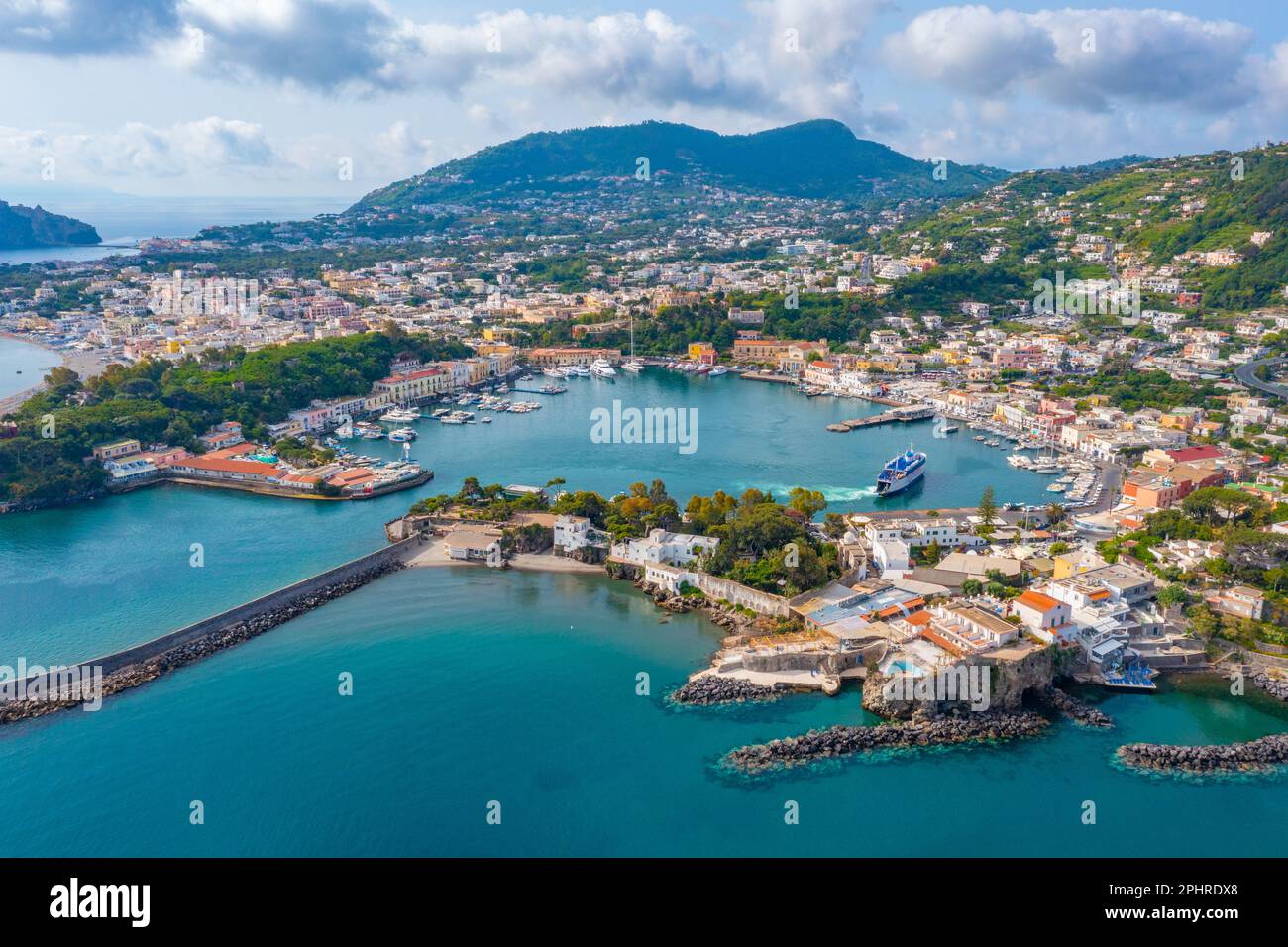 Aerial view of Porto d'Ischia town at Ischia island, Italy Stock Photo ...
