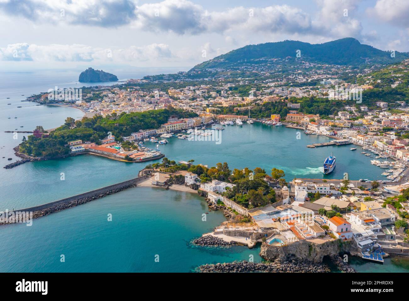 Aerial view of Porto d'Ischia town at Ischia island, Italy Stock Photo ...