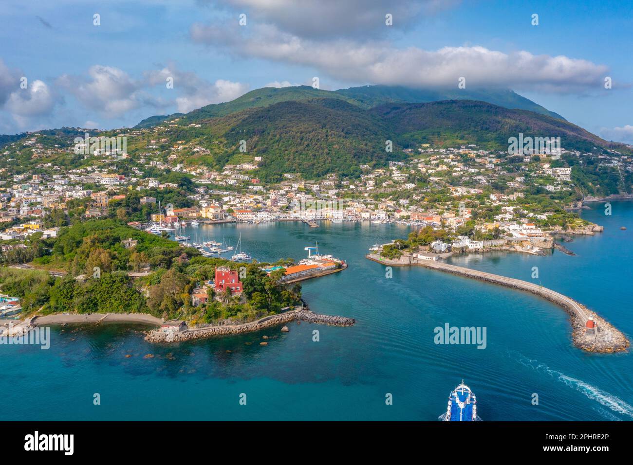 Aerial view of Porto d'Ischia town at Ischia island, Italy Stock Photo ...