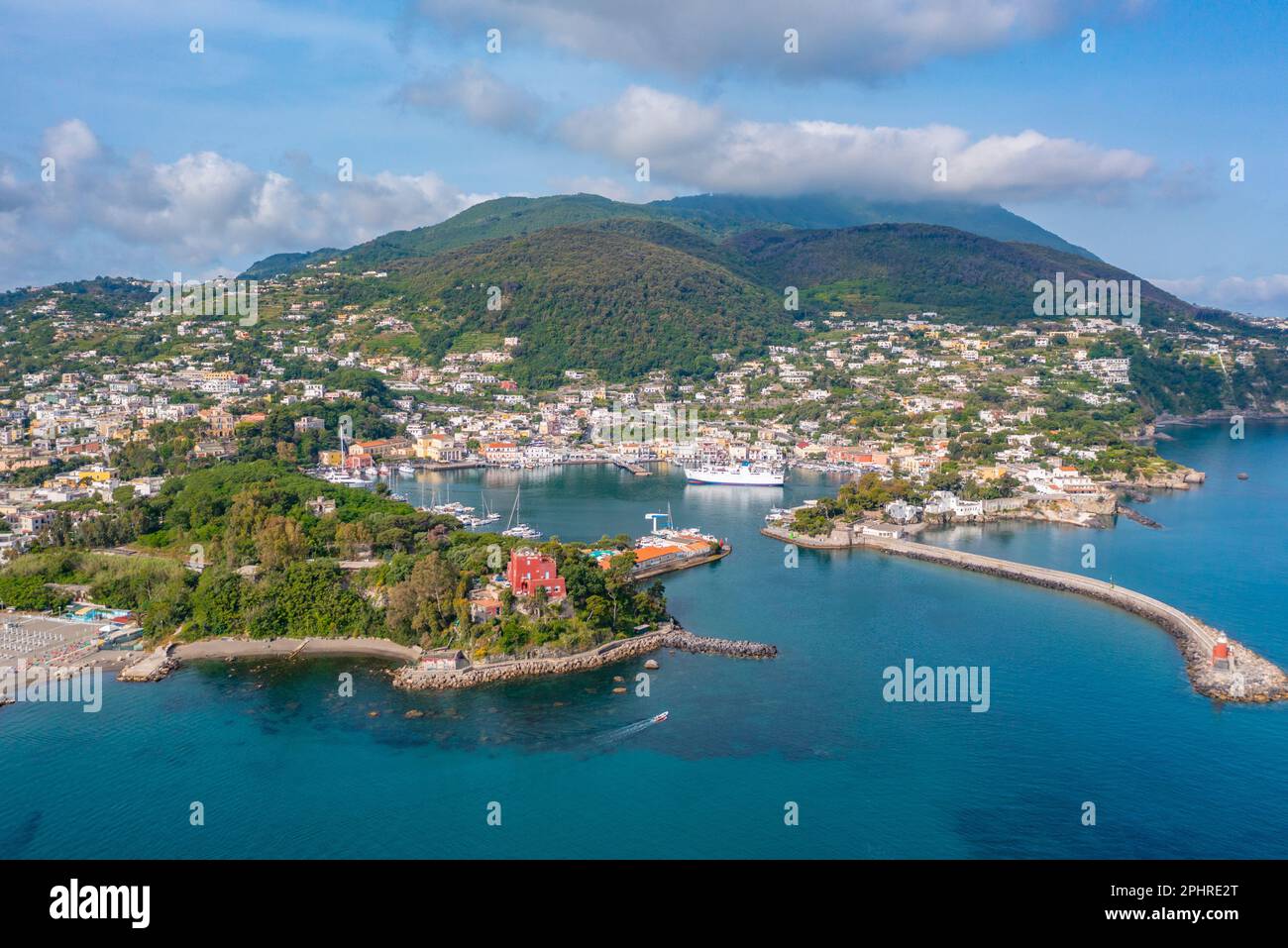 Aerial view of Porto d'Ischia town at Ischia island, Italy Stock Photo ...