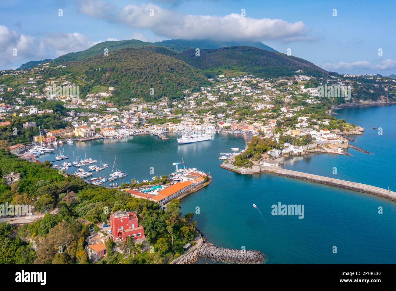 Aerial view of Porto d'Ischia town at Ischia island, Italy Stock Photo ...