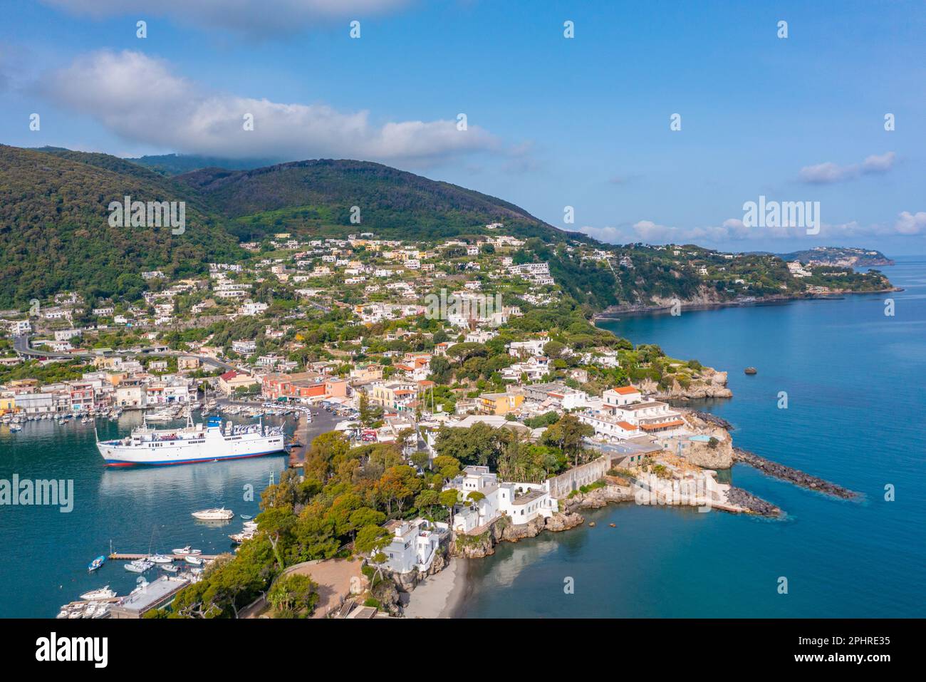 Aerial view of Porto d'Ischia town at Ischia island, Italy Stock Photo ...