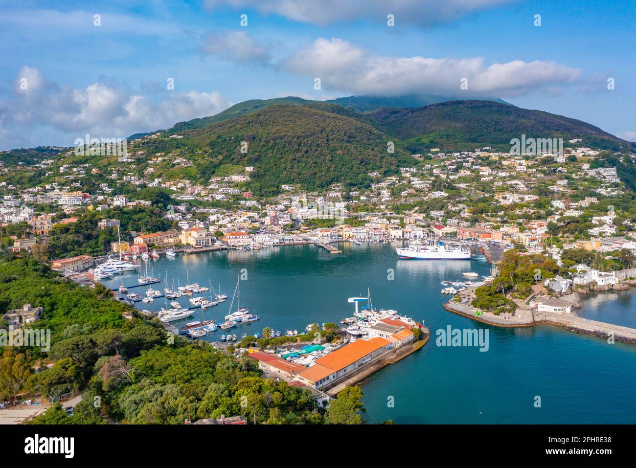 Aerial view of Porto d'Ischia town at Ischia island, Italy Stock Photo ...