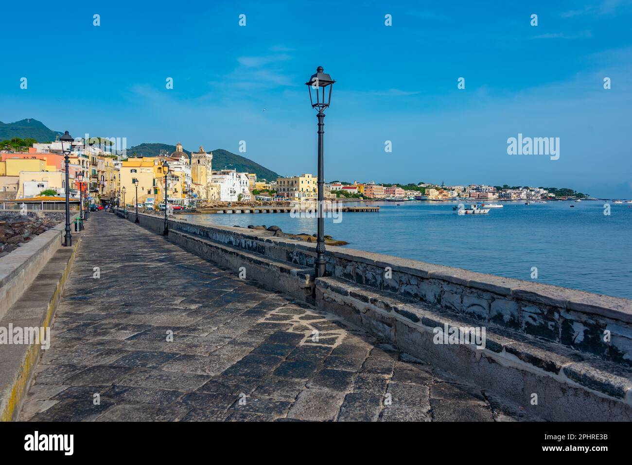 Seaside view of Porto d'Ischia town viewed from a bridge to the ...