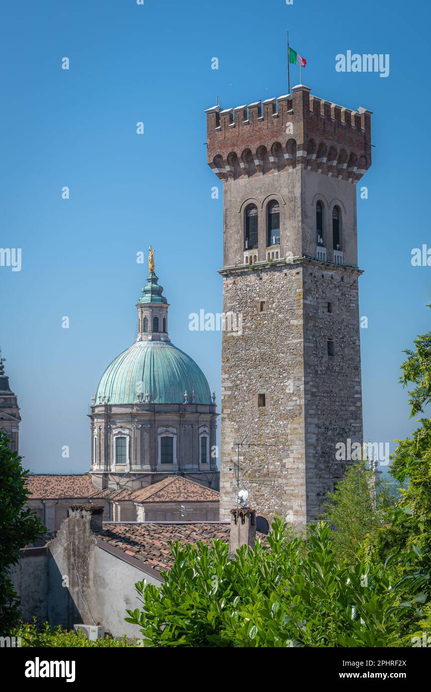 Tower of Rocca di Lonato and dome of the church of John the Baptist ...