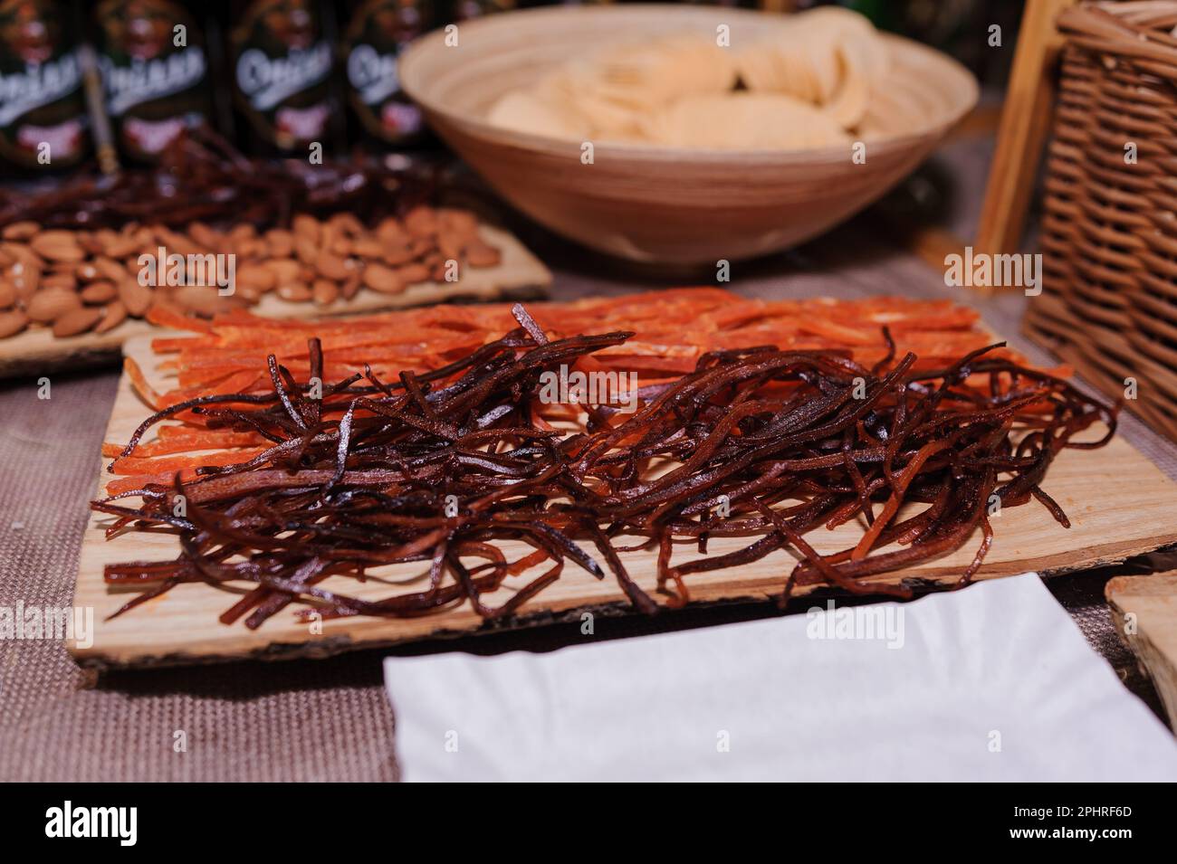 Various types of fish snacks on the festive table. Anchovies Stock ...