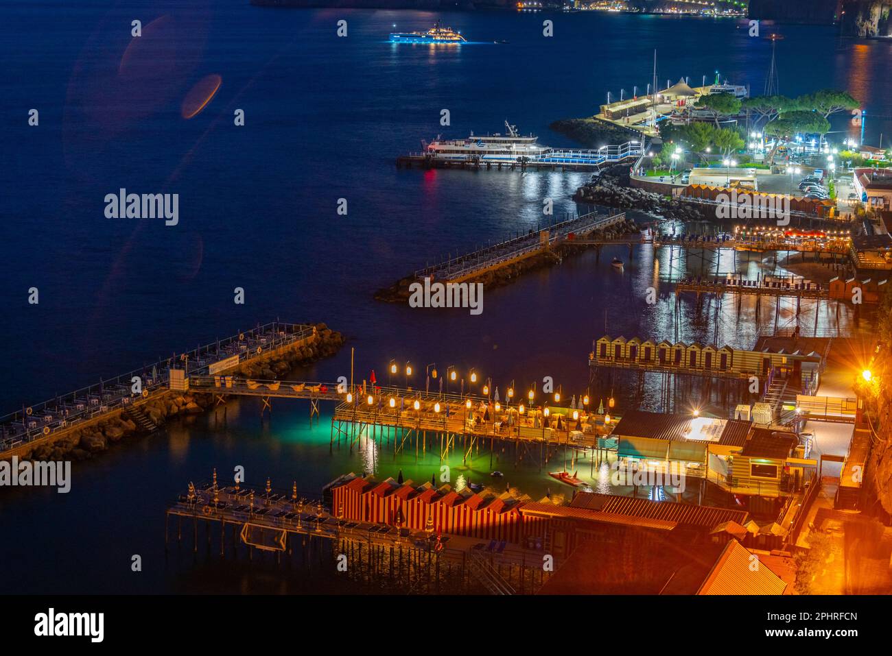 Night aerial view of Leonelli's beach at Sorrento, Italy Stock Photo ...
