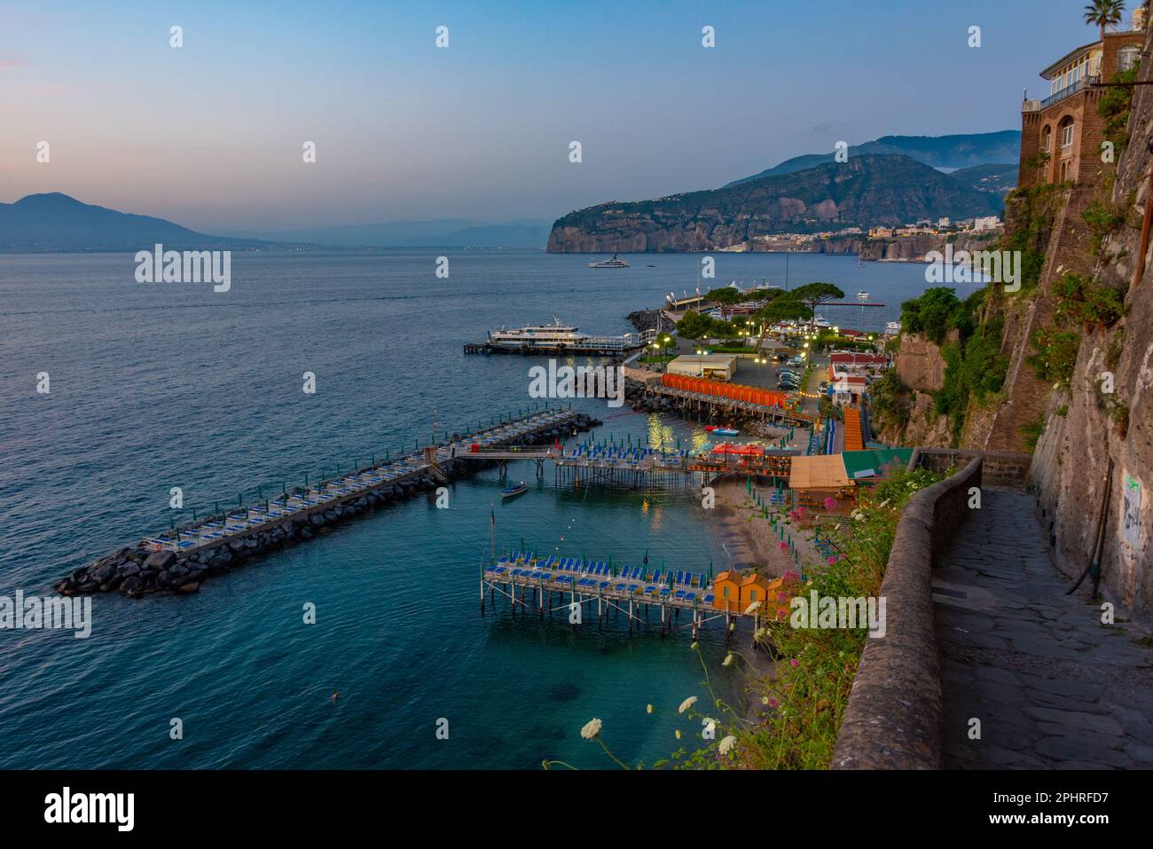 Night aerial view of Leonelli's beach at Sorrento, Italy Stock Photo ...