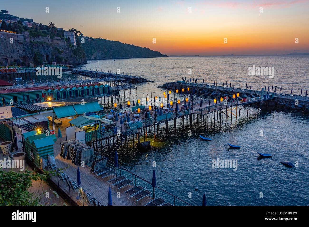 Night aerial view of Leonelli's beach at Sorrento, Italy Stock Photo ...