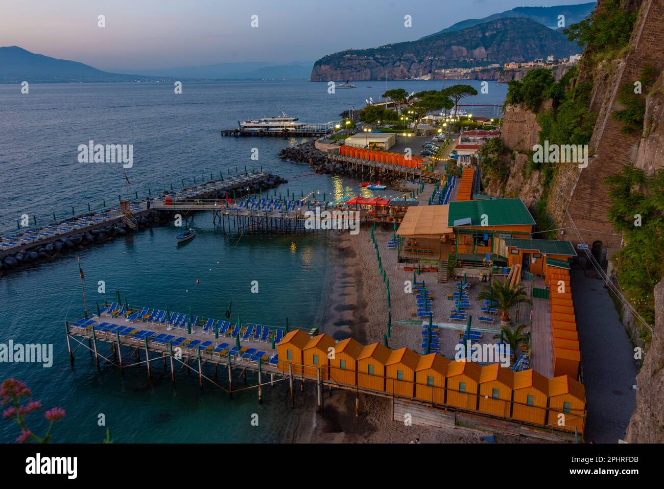 Night aerial view of Leonelli's beach at Sorrento, Italy Stock Photo ...
