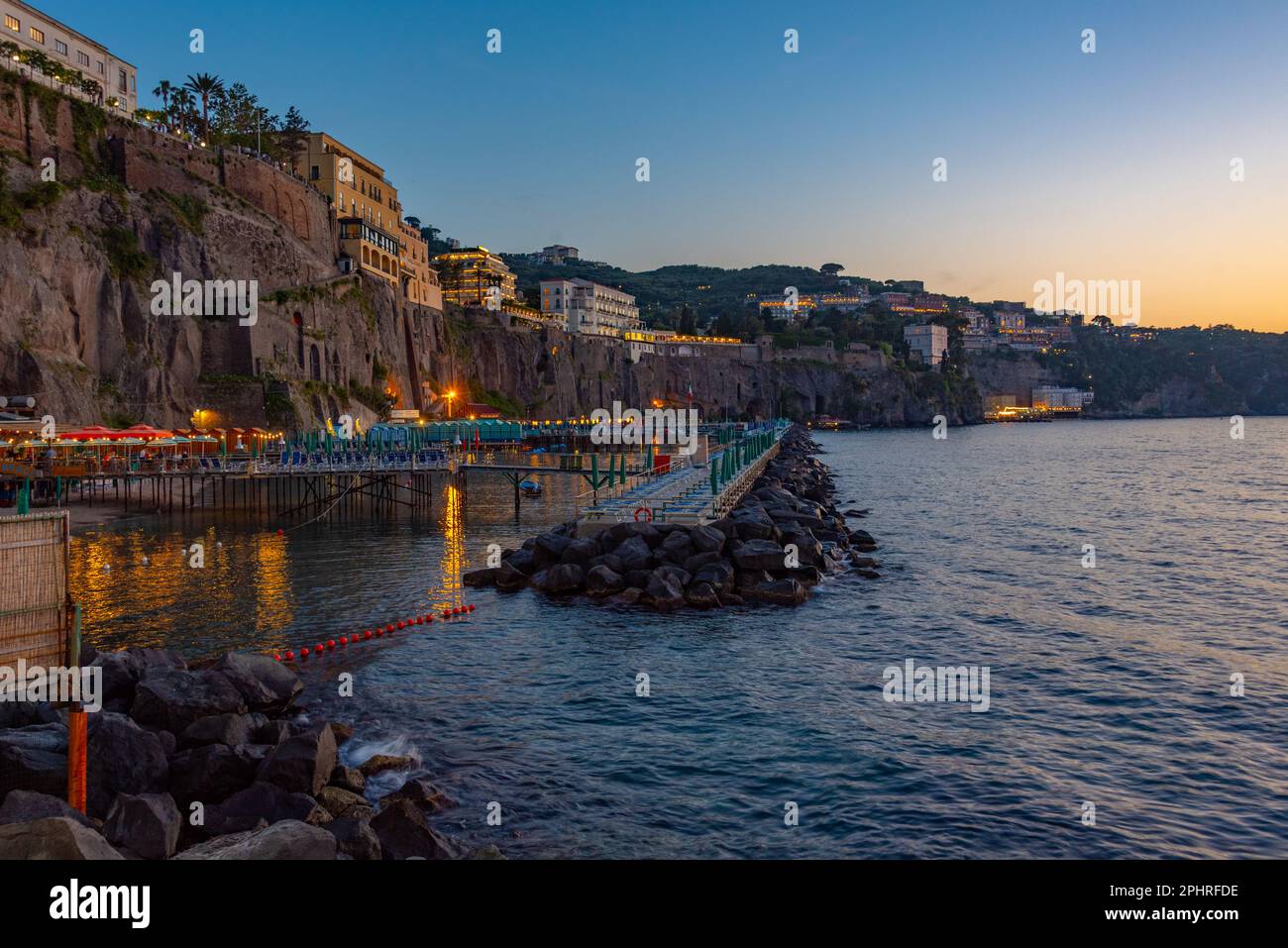Night aerial view of Leonelli's beach at Sorrento, Italy Stock Photo ...