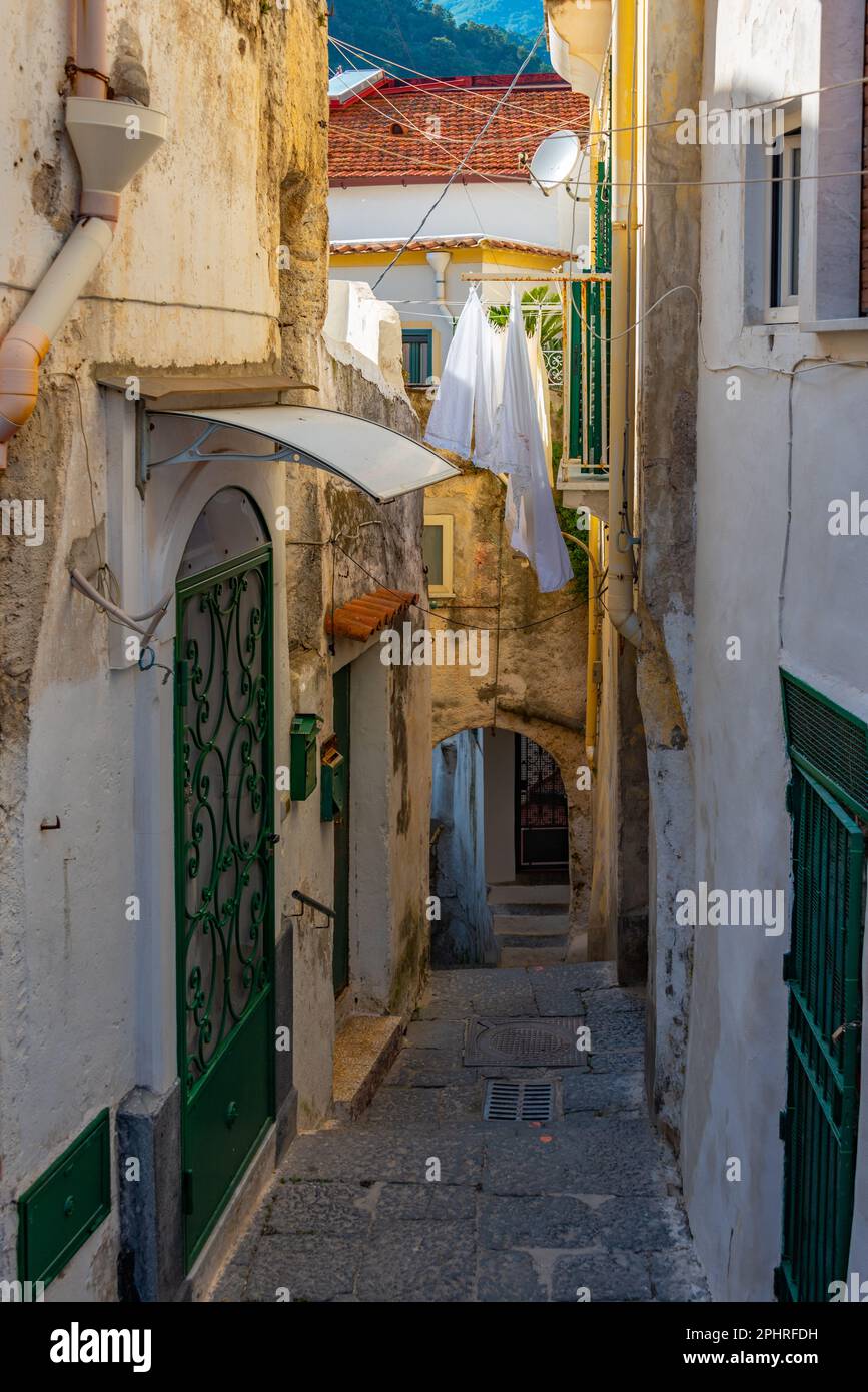 Narrow street in the old town of Amalfi, Italy Stock Photo - Alamy