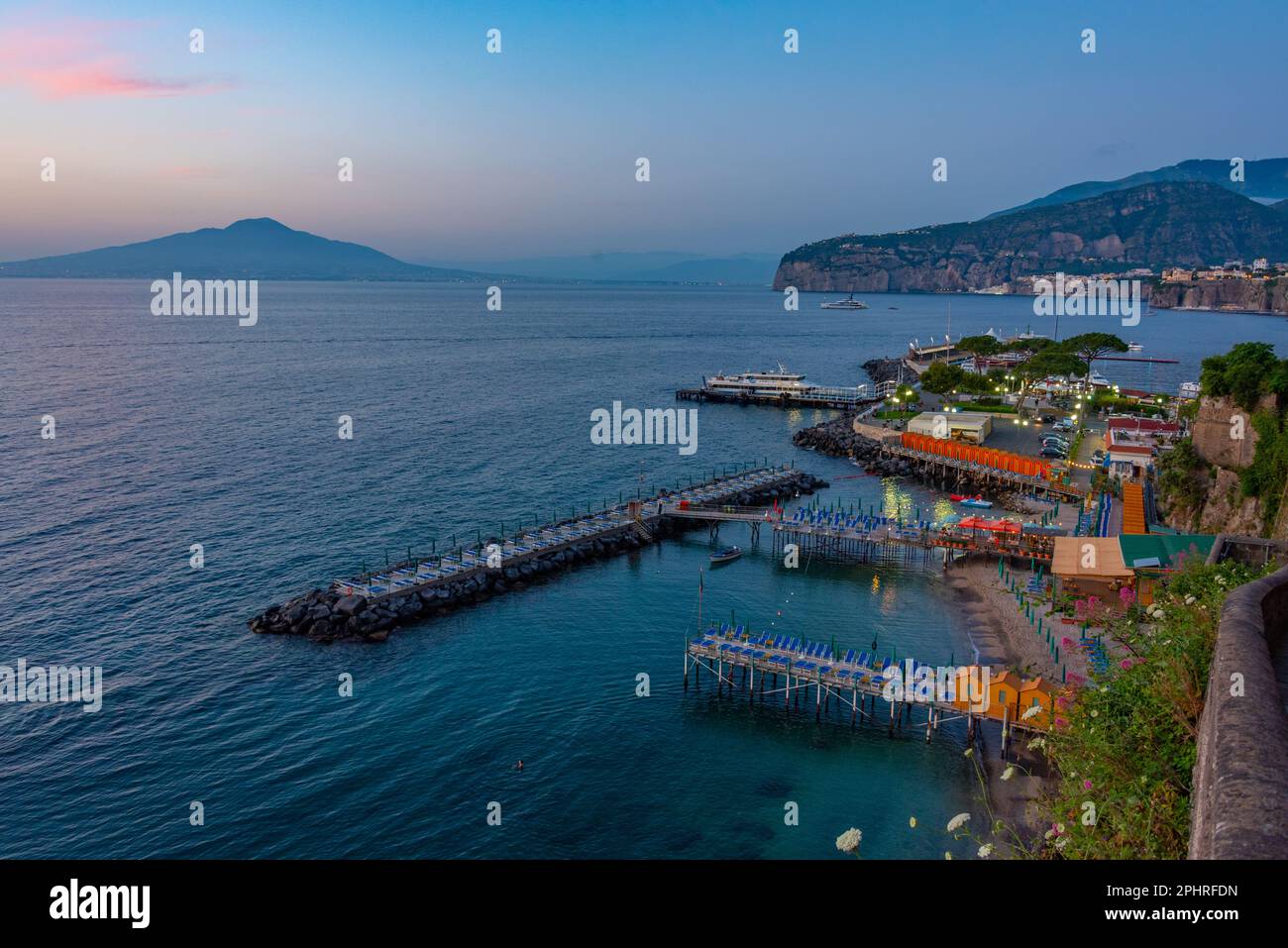 Night aerial view of Leonelli's beach at Sorrento, Italy Stock Photo ...