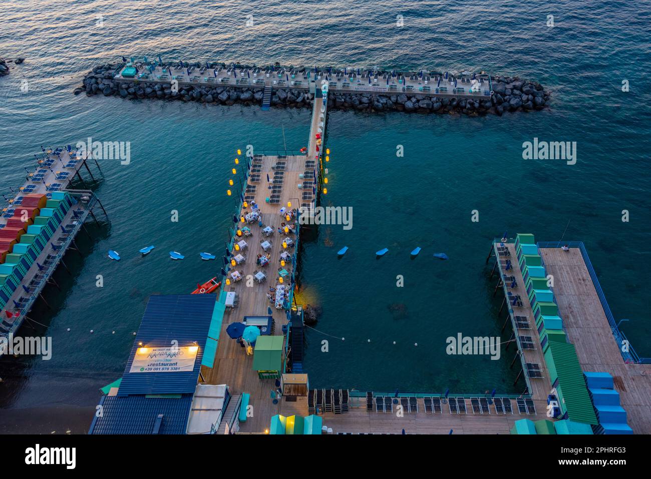 Night aerial view of Leonelli's beach at Sorrento, Italy Stock Photo ...