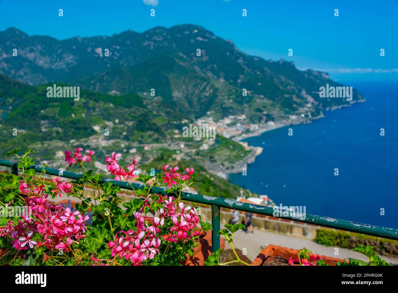 Aerial view of Maiori town in Italy behind flowers Stock Photo - Alamy