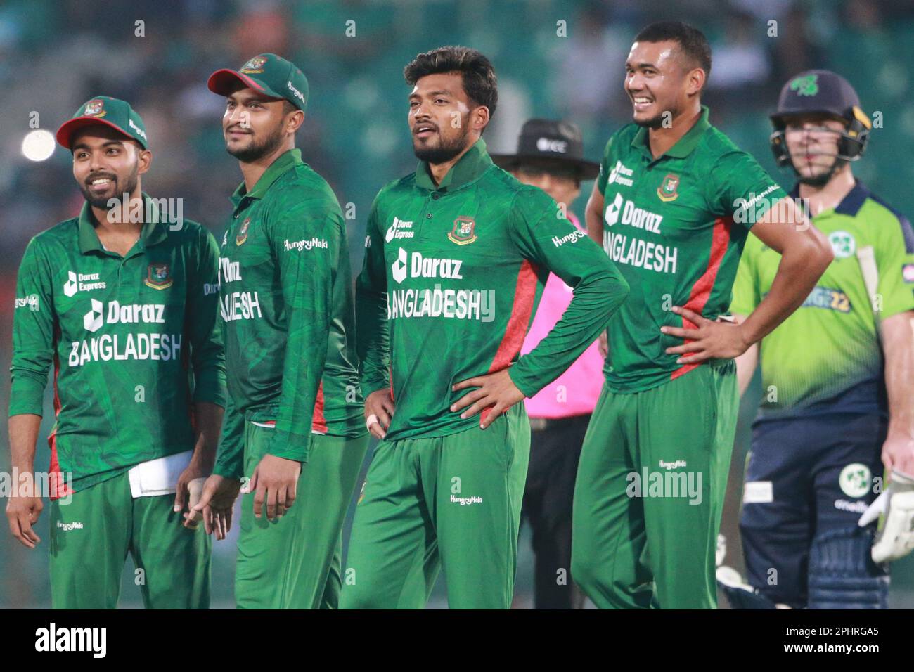 From left... Tawhid Hridoy, Shakib Al Hasan , Nazmul Hasan, Taskin ...