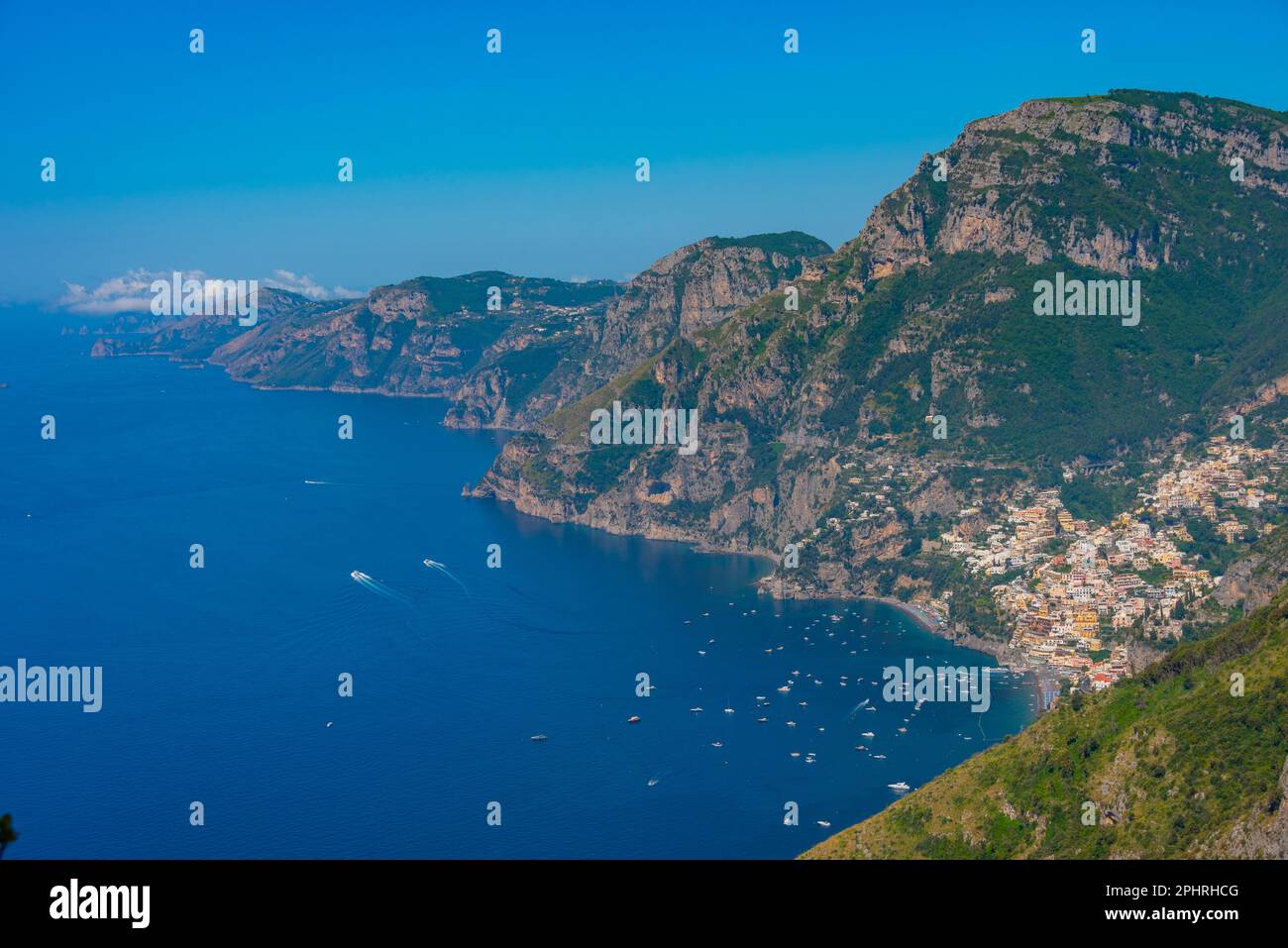 Aerial view of Positano from Sentiero degli Dei hiking trail in Italy ...
