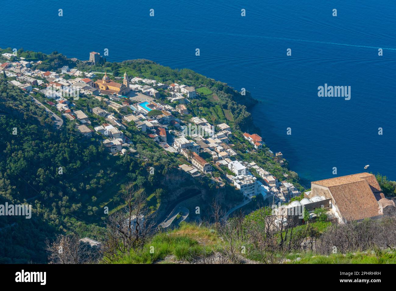 Aerial view of Italian town Praiano Stock Photo - Alamy