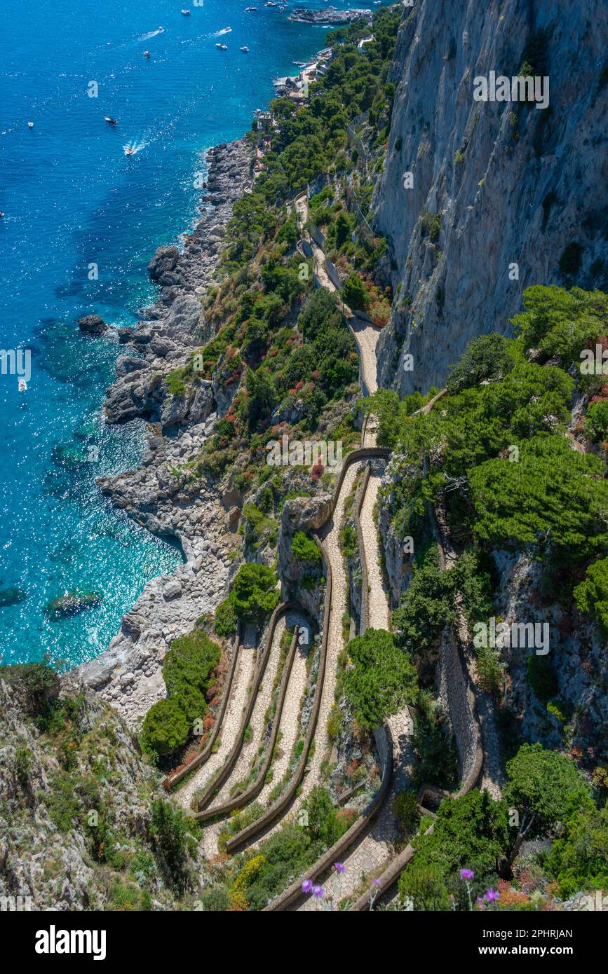 Via Krupp bending around the rocky landscape of Italian island Capri ...
