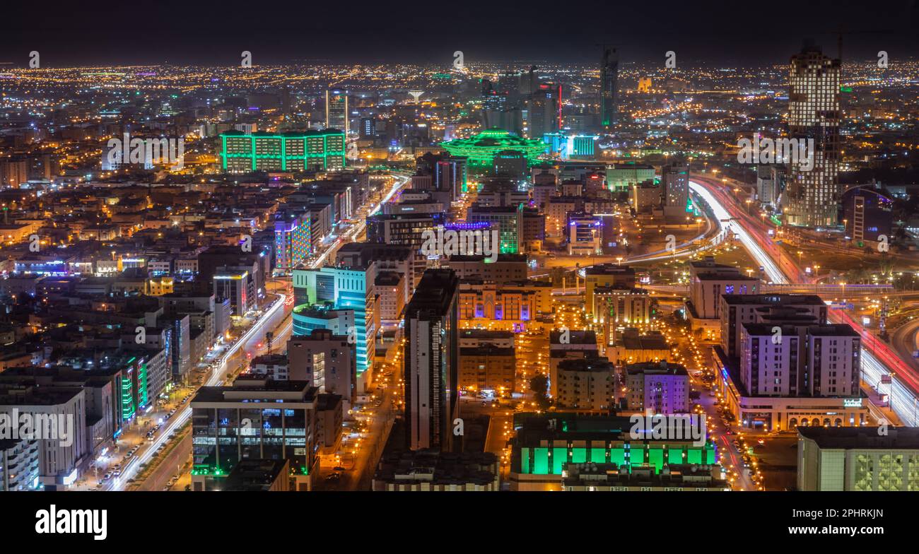 Night panorama of downtown of Riyadh city, Al Riyadh, Saudi Arabia ...