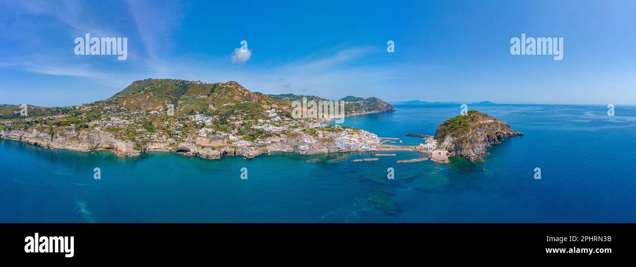 Aerial view of Sant'Angelo town at the southern coast of Ischia island ...