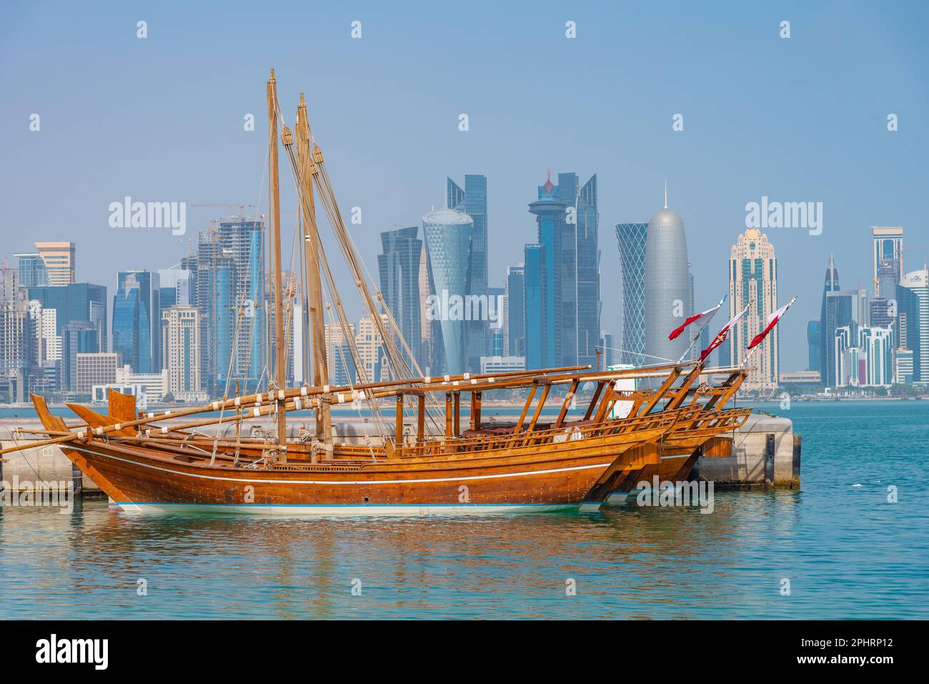 Traditional dhows with skyline of Doha in Qatar Stock Photo - Alamy
