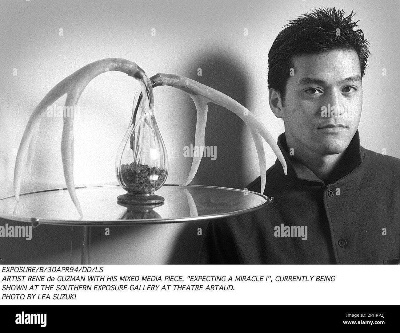 ARTIST RENE DE GUZMAN WITH HIS SCULPTURE " WAITING FOR A MIRACLE " (LEA ...