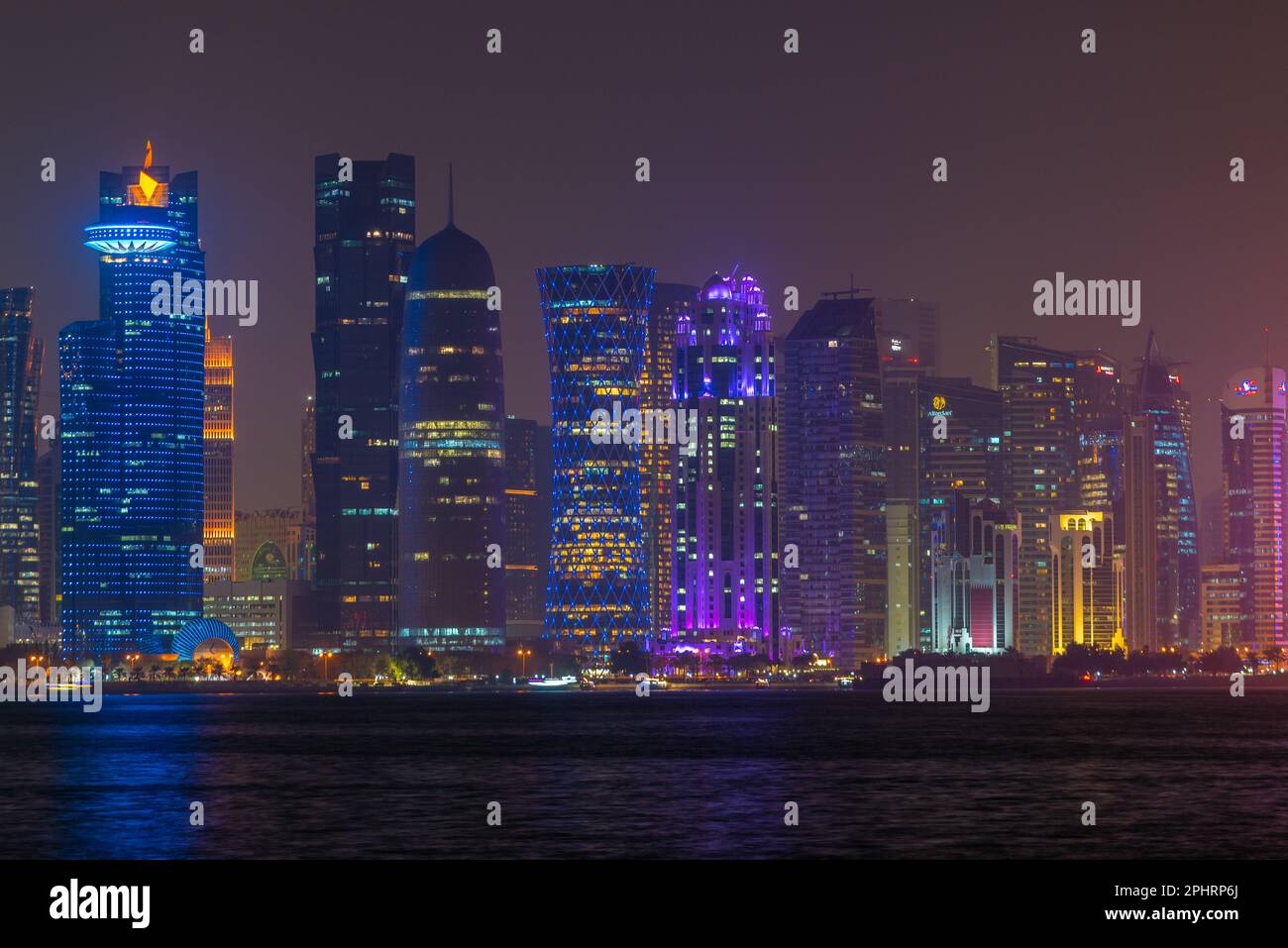 Night view of skyline of Doha - the capital of Qatar Stock Photo - Alamy