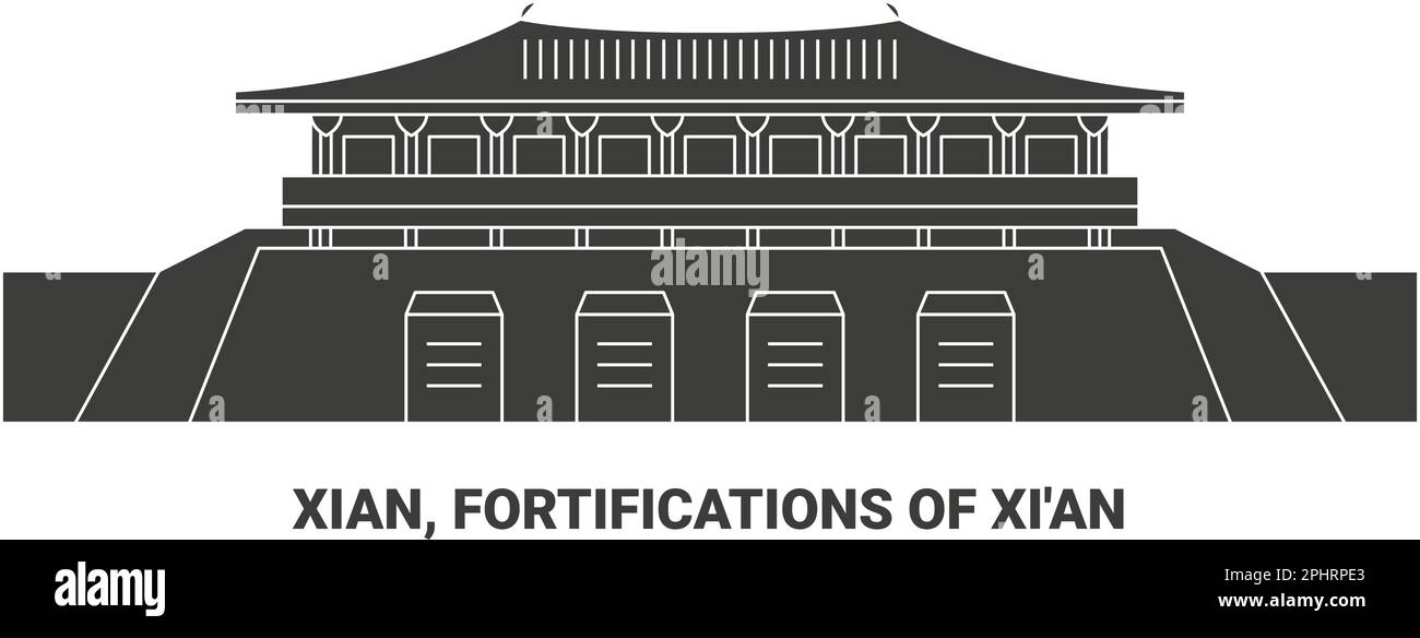 China, Xian, Fortifications Of Xi'an, travel landmark vector ...
