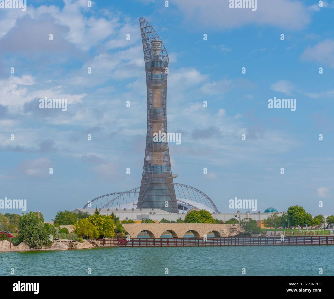 The torch tower in Doha viewed from the Aspire park, Qatar Stock Photo ...
