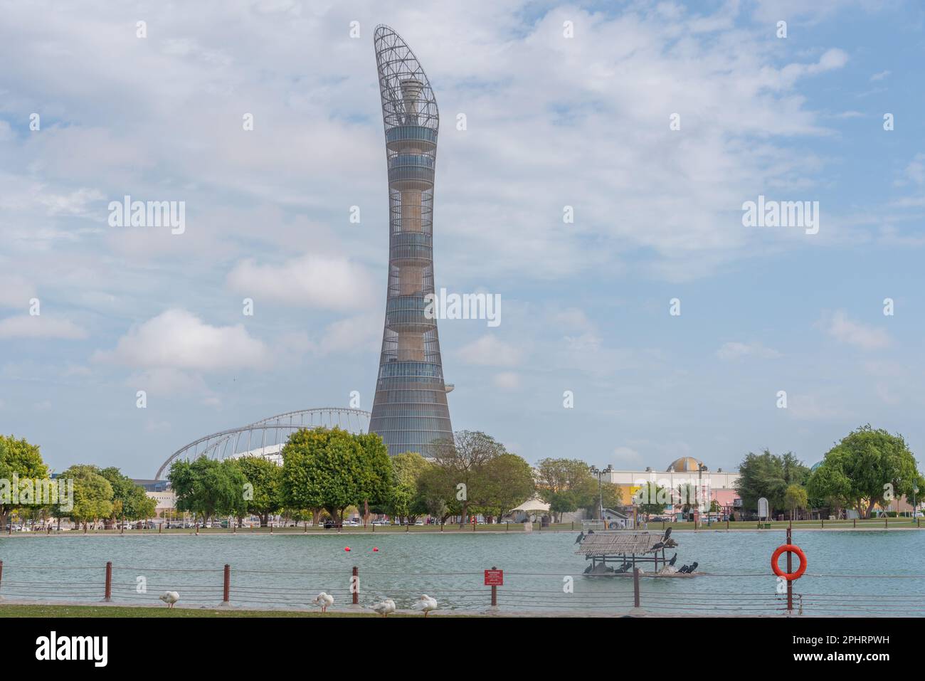 The torch tower in Doha viewed from the Aspire park, Qatar Stock Photo ...