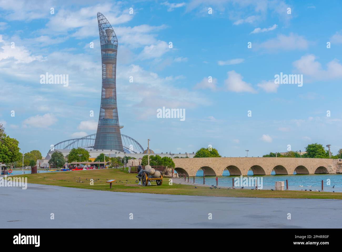 The torch tower in Doha viewed from the Aspire park, Qatar Stock Photo ...