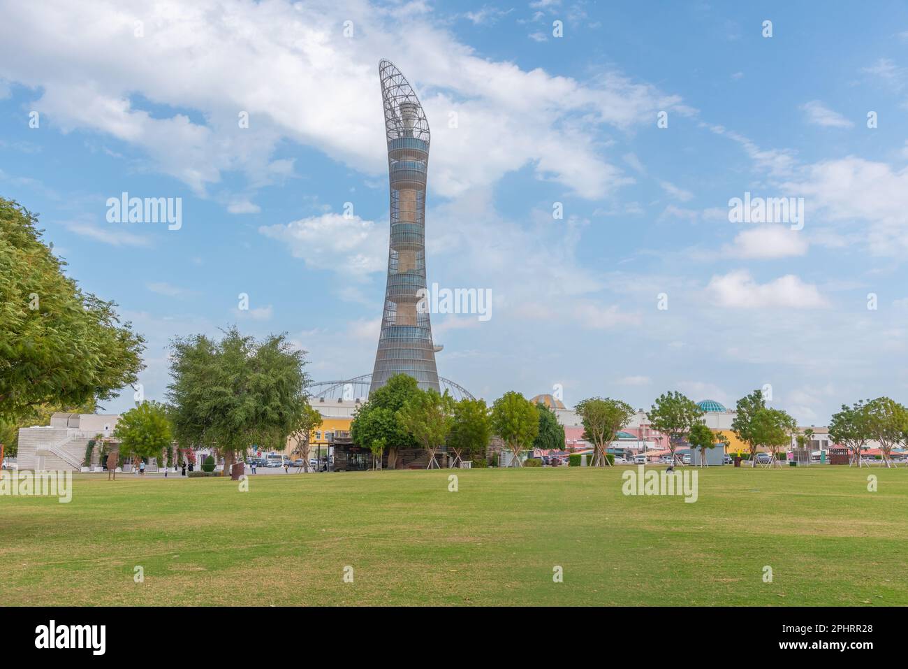 The torch tower in Doha viewed from the Aspire park, Qatar Stock Photo ...