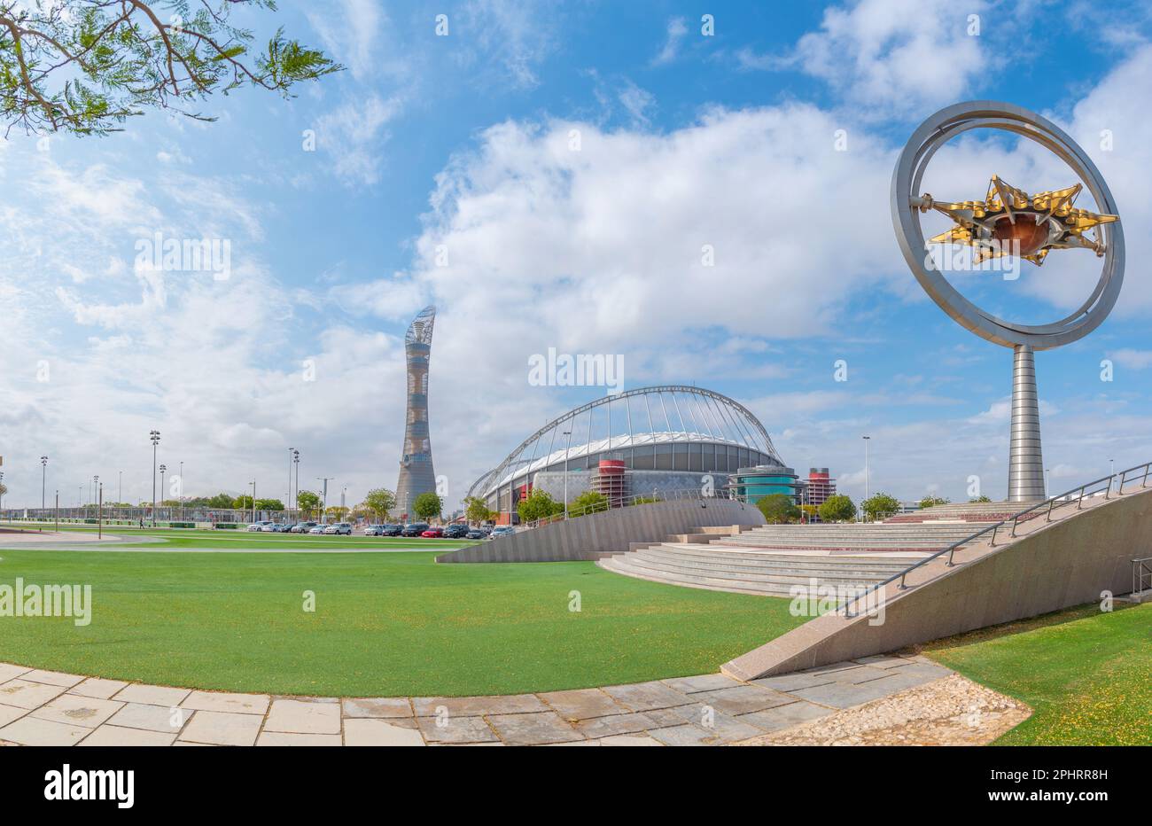 Khalifa International Stadium and the Torch Tower in Doha, Qatar Stock ...