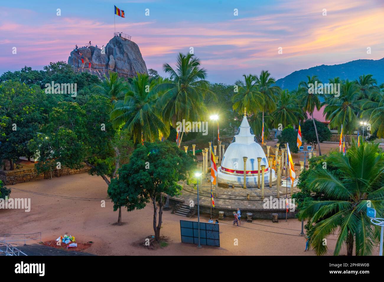 Night view of Ambasthala Dagaba at Mihintale buddhist site in Sri Lanka ...