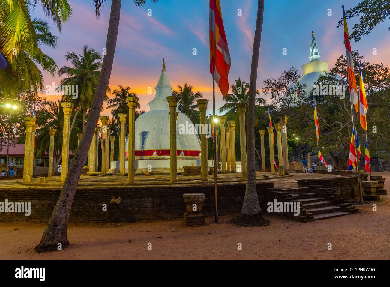 Night view of Ambasthala Dagaba at Mihintale buddhist site in Sri Lanka ...