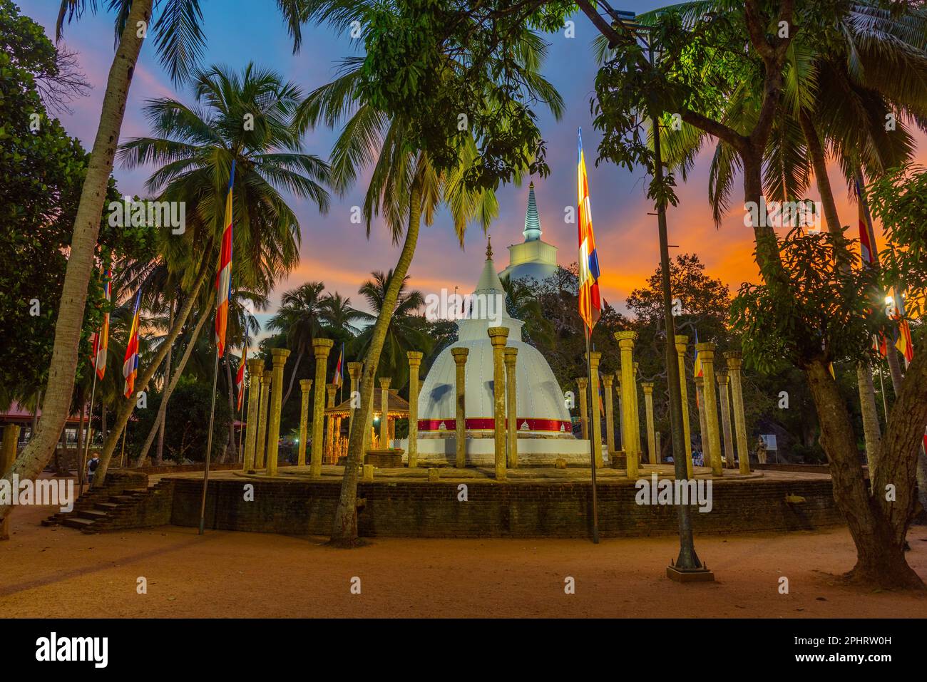 Night view of Ambasthala Dagaba at Mihintale buddhist site in Sri Lanka ...