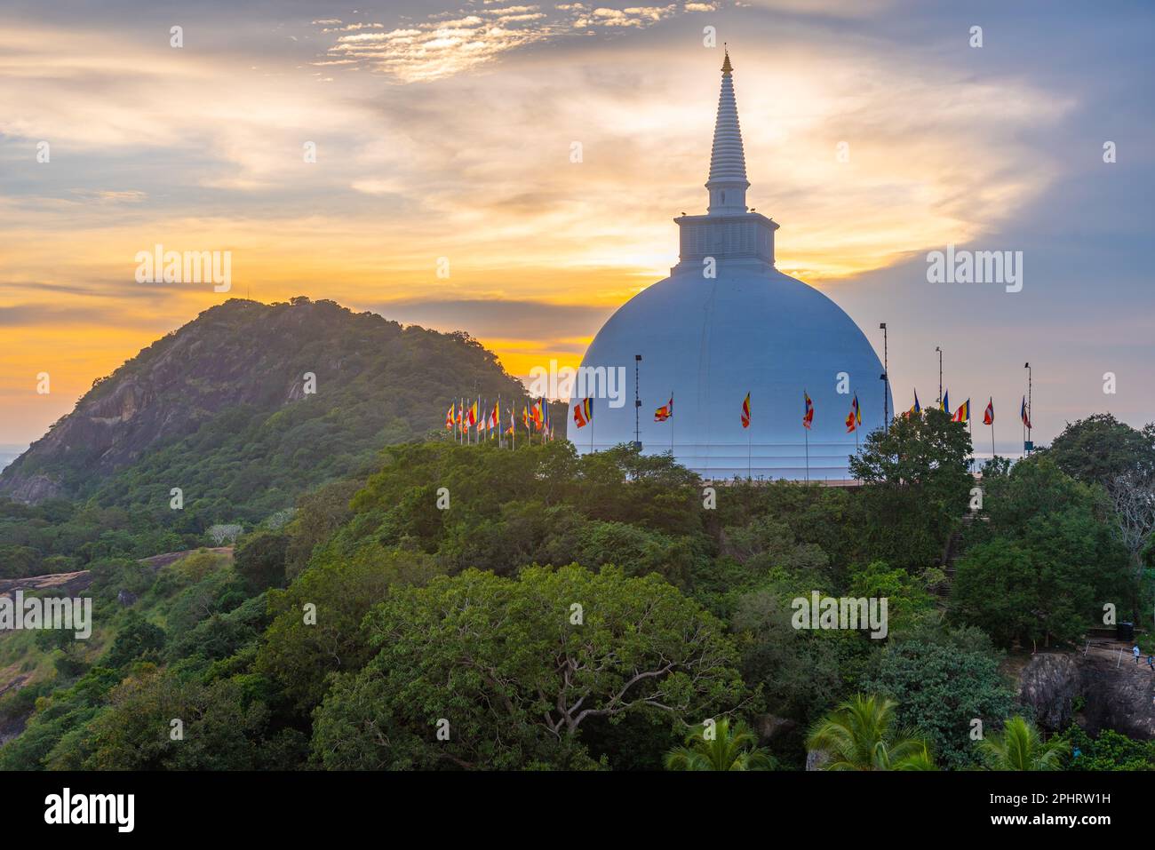 Sunset view of Maha stupa at Mihintale buddhist site in Sri Lanka Stock ...