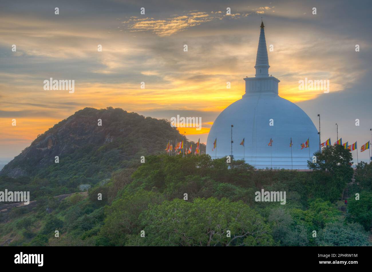 Sunset view of Maha stupa at Mihintale buddhist site in Sri Lanka Stock ...