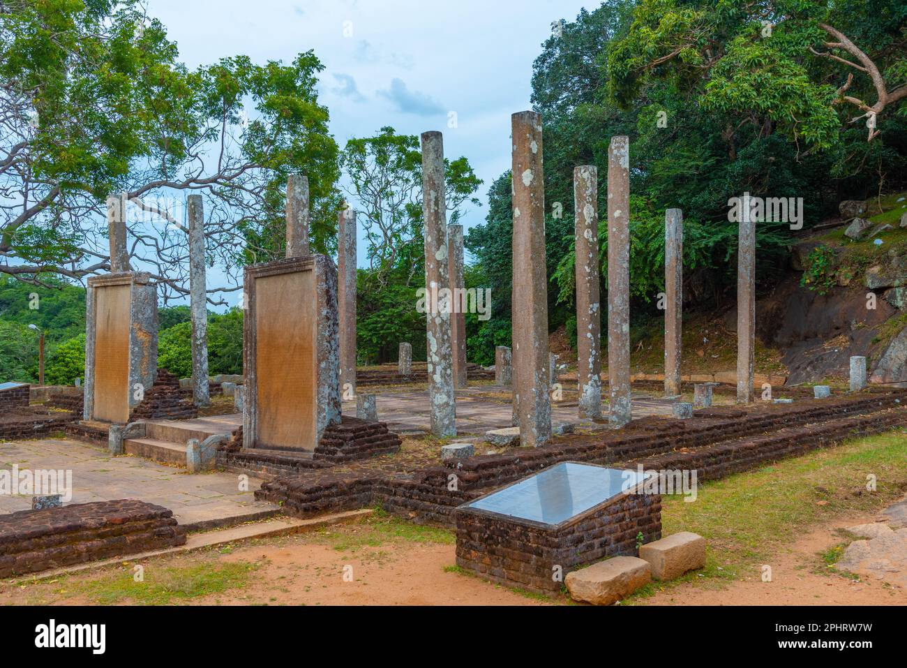 Stone slab inscription at Mihintale buddhist site in Sri Lanka Stock ...