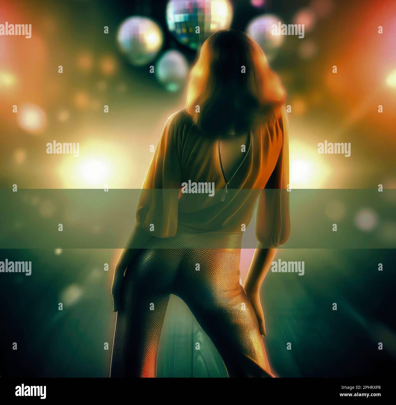 70s Disco - a woman from the back dancing in the typical atmosphere of ...