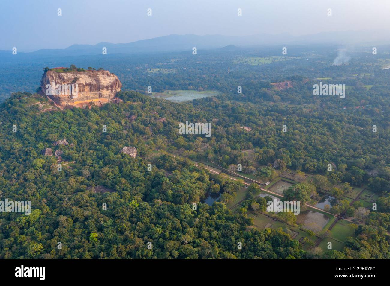 Sunset aerial view of Sigiriya rock fortress in Sri Lanka Stock Photo ...