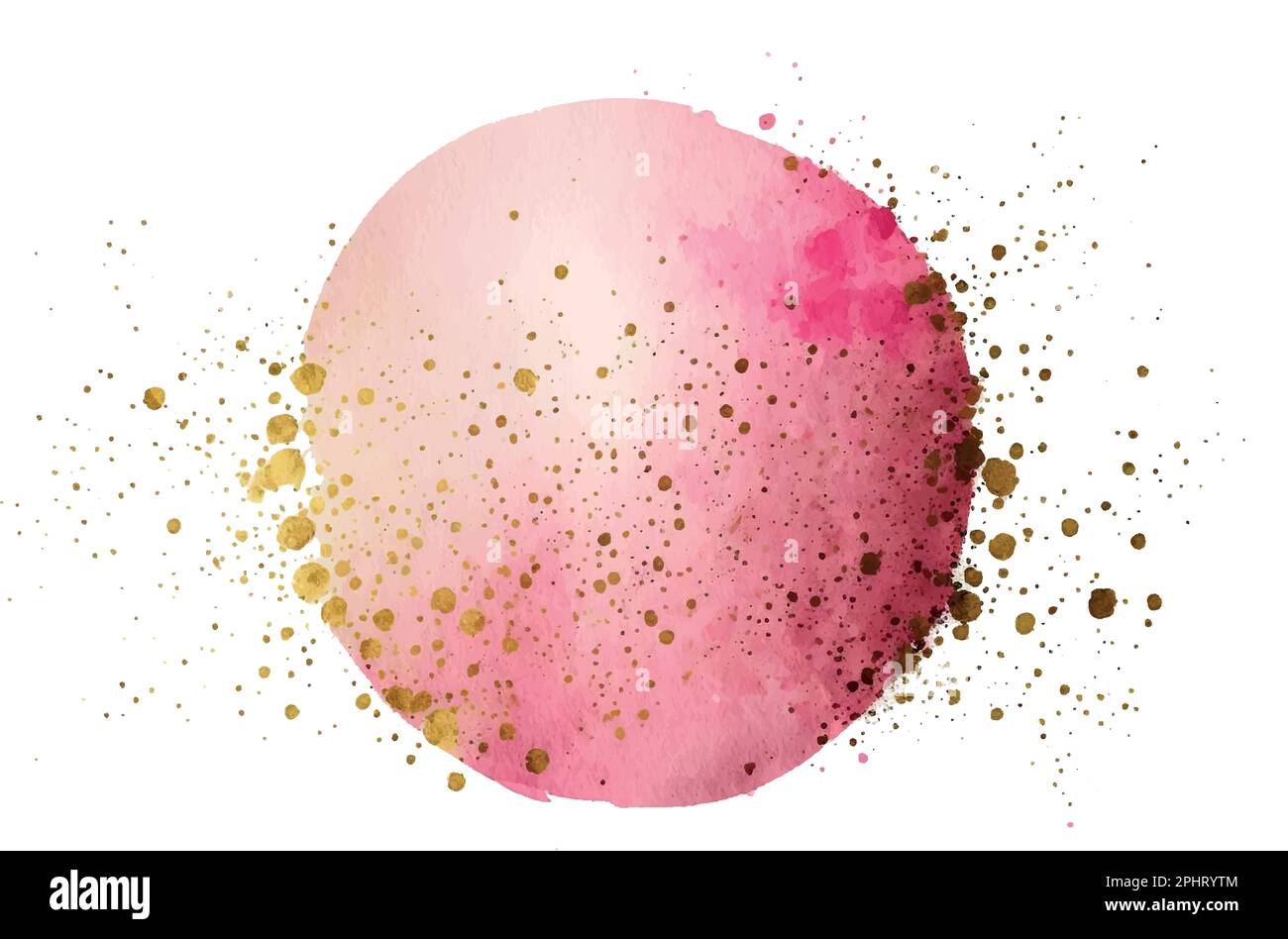 hand painted splash wet pink watercolor splash golden glitter Stock ...