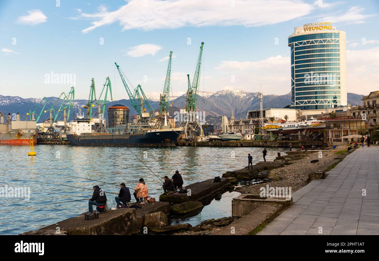 Batumi Sea Port with cranes and ships Stock Photo - Alamy