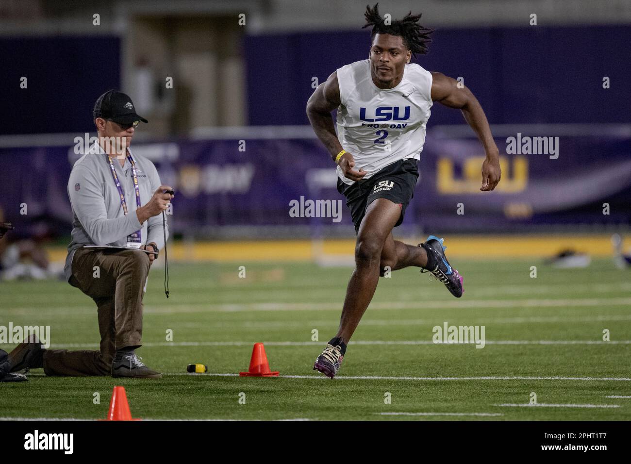 LSU cornerback Mekhi Garner runs a drill during LSU Pro Day on ...