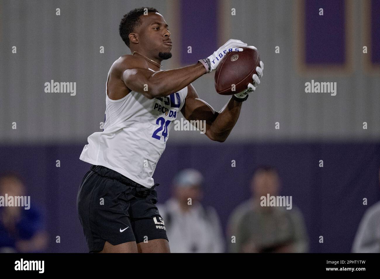 LSU cornerback Jarrick Bernard-Converse catches during LSU Pro Day on ...